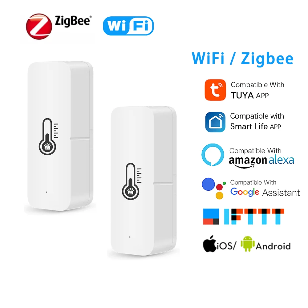 Tuya Zigbee/ WiFi Smart Temperature Humidity Sensor Indoor Hygrometer APP Remote Real time ...