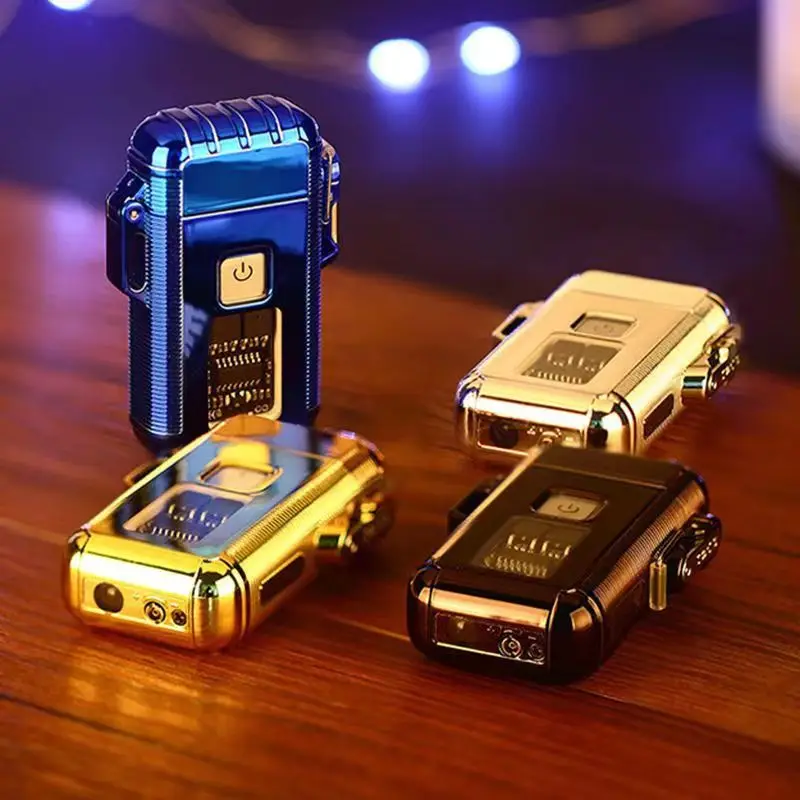 Outdoor-Waterproof-Pulse-Dual-Arc-Lighter-Blue-Flame-Torch-Jet-Gas-And ...