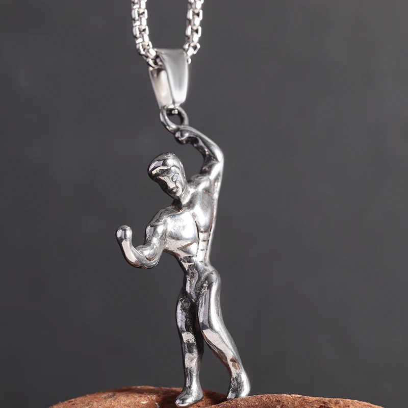 Strong-Muscle-Man-Pendant-Stainless-Steel-Biceps-Bodybuilder-Necklace ...