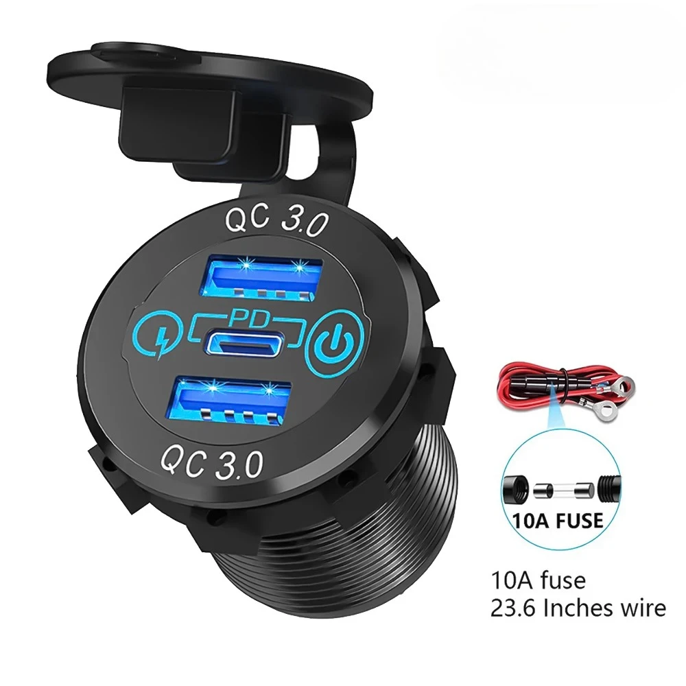 Car USB Charger Socket Metal 60W Cars accessories 12/24V USB Outlet PD ...