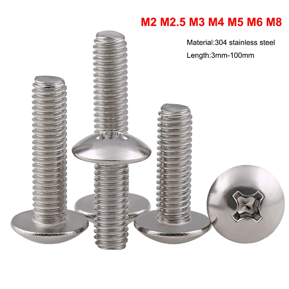 M2 M2.5 M3 M4 M5 M6 M8 크로스 필립스 트러스 헤드 나사 A2 304 스테인레스 스틸 대형 원형 나사 볼트 길이 3mm 100mm| | - AliExpress