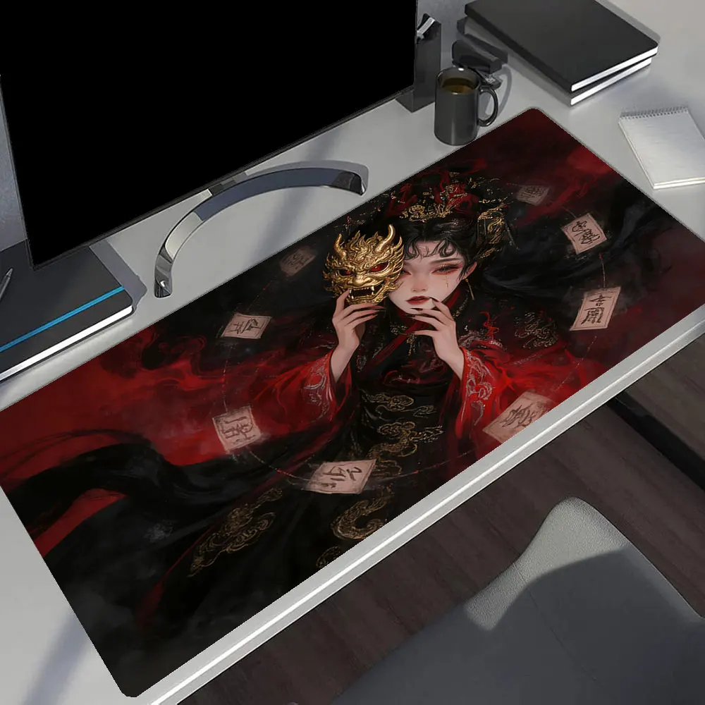 Large Mouse Pad,XXL Gaming Mousepad Devil Mask Red Clothed Woman Anti ...