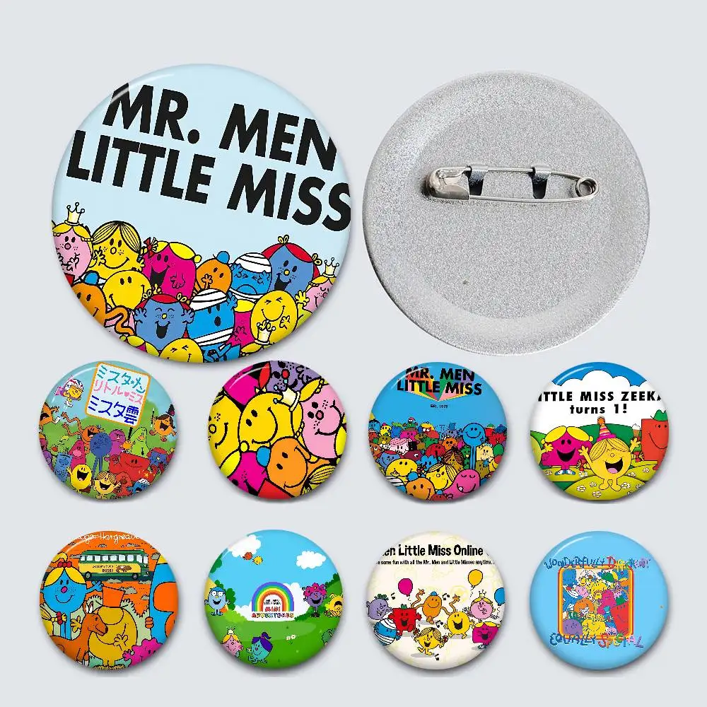 Mr. M-Men Cute L-Little Miss Photo Brooches Creative Round Badge Gifts ...