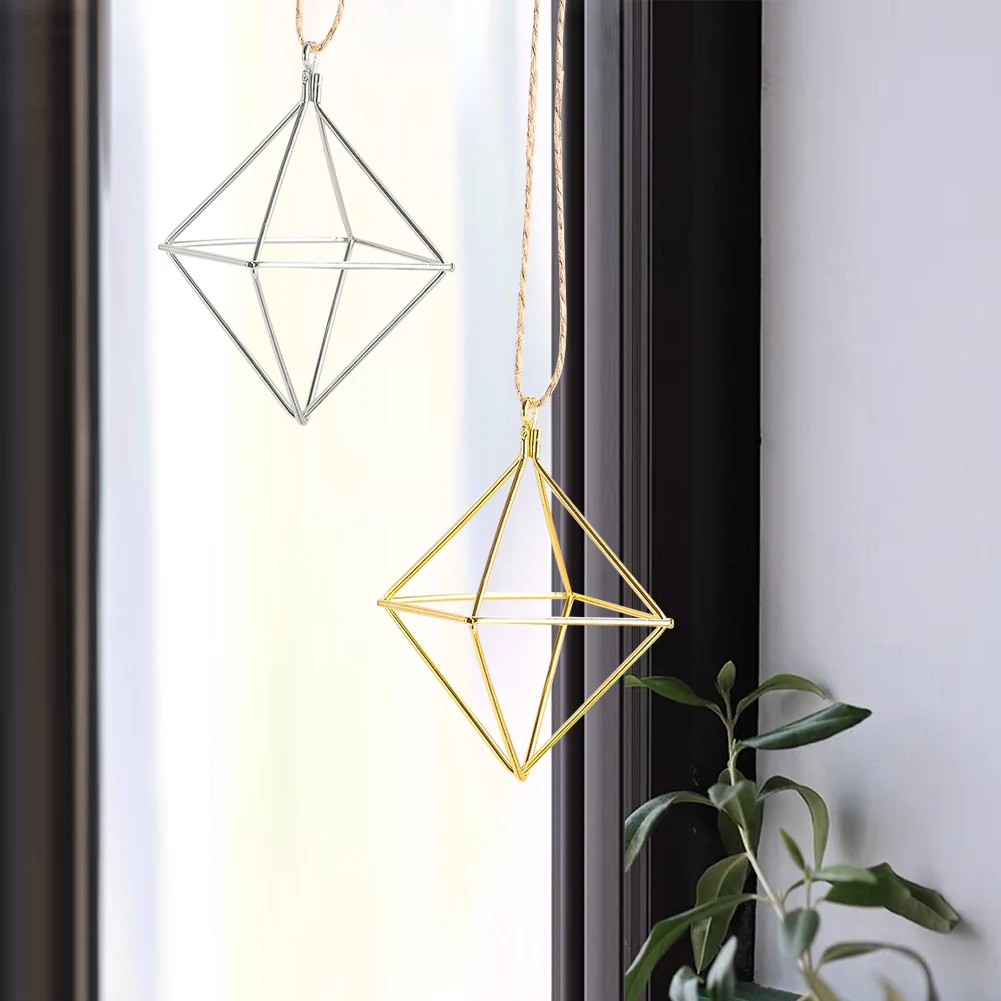 Geometric Cage Hanging Ornament Gold Silver Metal Wire Decoration for ...