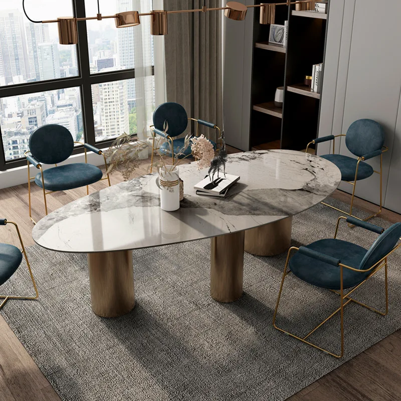 Italian marble slate dining table and chairs modern minimalist small ...