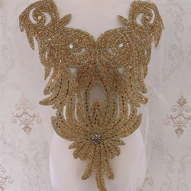 Gold Motif Hot Fix Rhinestones Embellishment Iron on DIY Patches Sewing ...