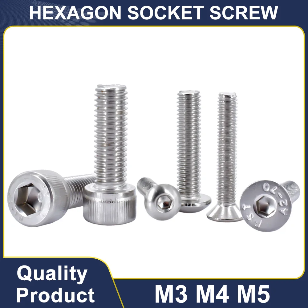 15-30-100PCS-304-Stainless-Steel-Hexagon-Socket-Screws-M2-M3-M4-Rounded ...