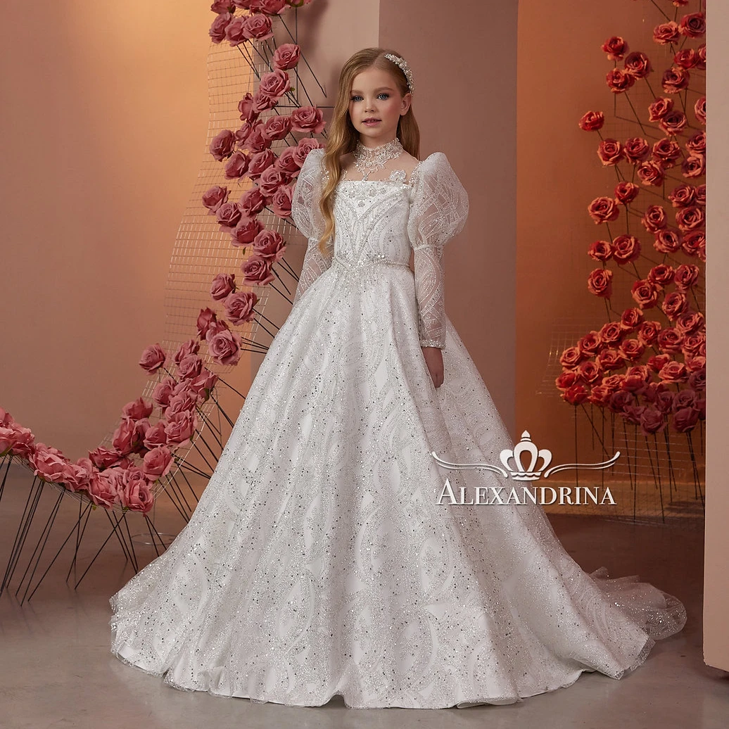 Luxury-Ivory-Flower-Girl-Dresses-A-Line-Glitter-Sequins-Wedding ...
