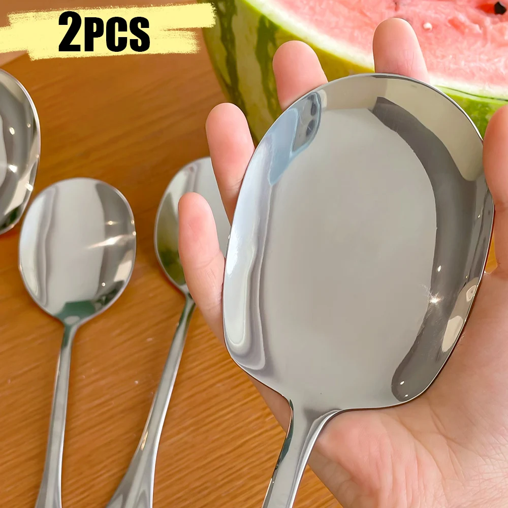 2-1Pcs-Large-Stainless-Steel-Spoon-Long-Handle-Soup-Spoons-Round-Scoops ...