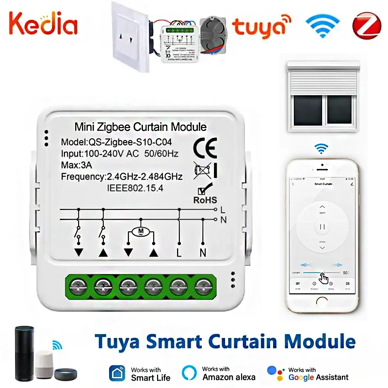 Tuya WiFi/Zigbee Smart Curtain Switch Module for Roller Blinds Shutter ...