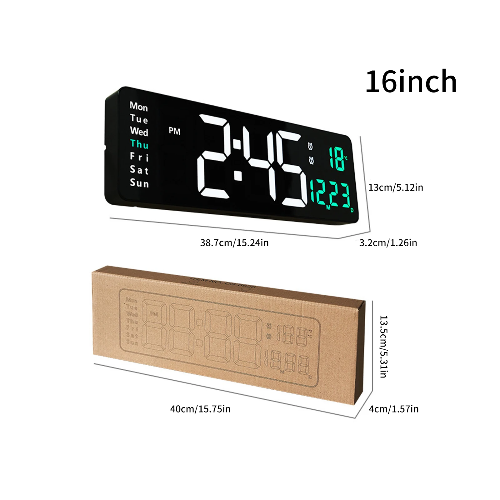 Digital Wall Clock 16inch Large Alarm Clock Remote Control Date Week ...