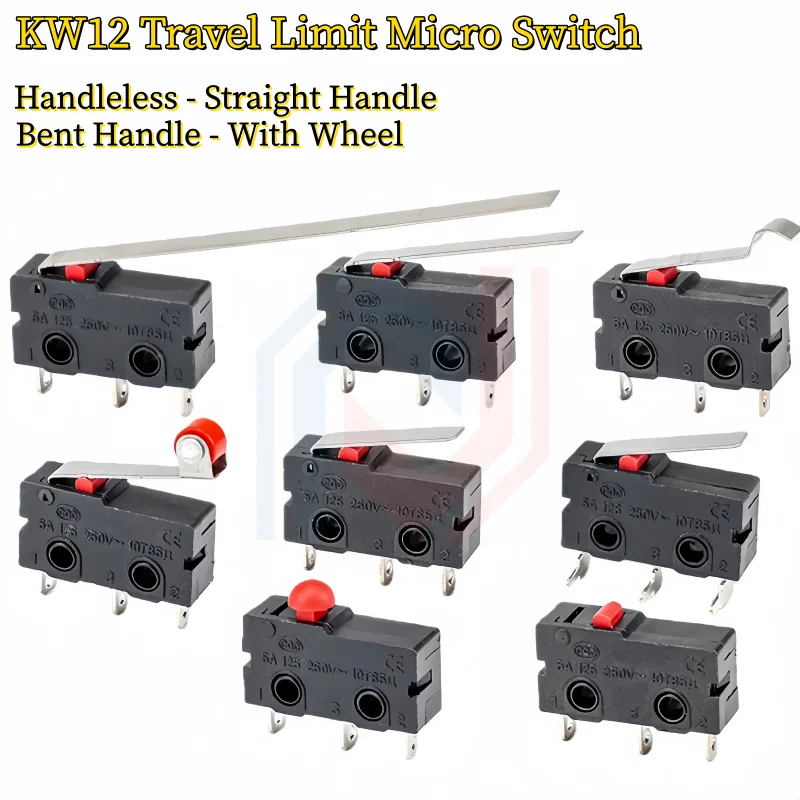 KW12 Mini Micro Limit Switch 3Pin SPDT NO NC 5A 125V 250V 29mm Roller ...