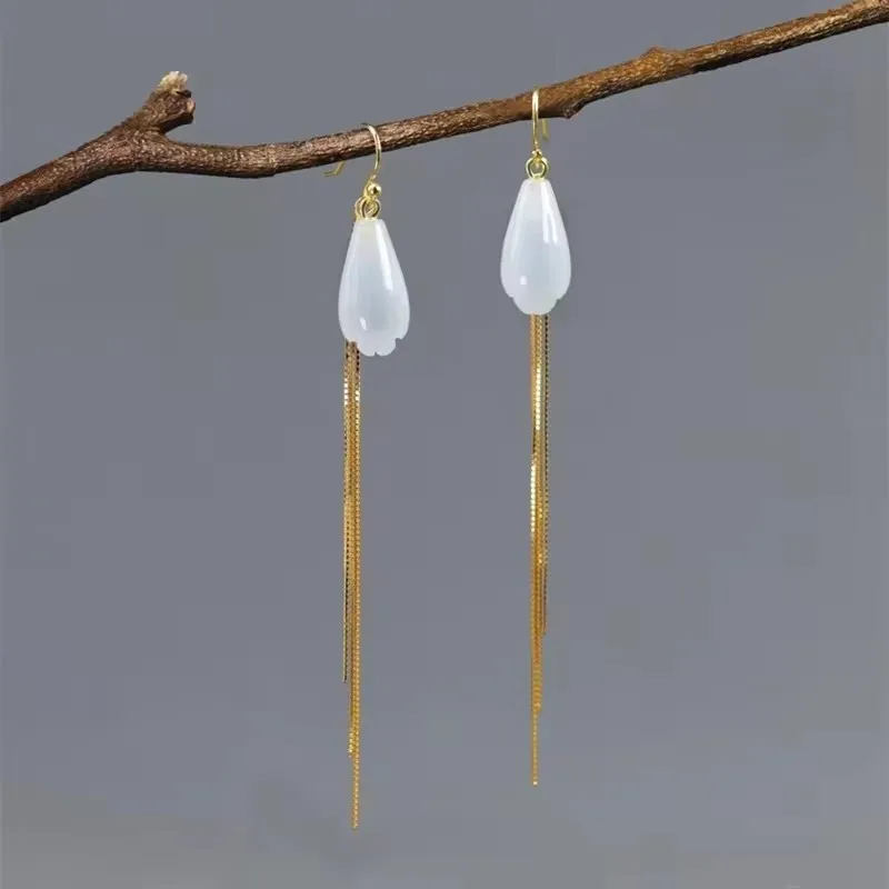 iNature-Natural-White-Jade-Magnolia-Flower-Tassel-Earrings-For-Women ...