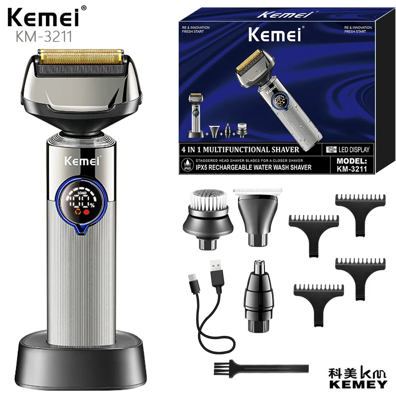 Kemei-KM-3211-Professional-Electric-Foil-Shavers-Waterproof-IPX5-Usb-Charging-Beard-Shaverfor ...