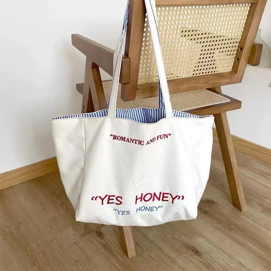"YES HONEY" High-Capacity Women Bag Both Sides Can Be Used Letter ...
