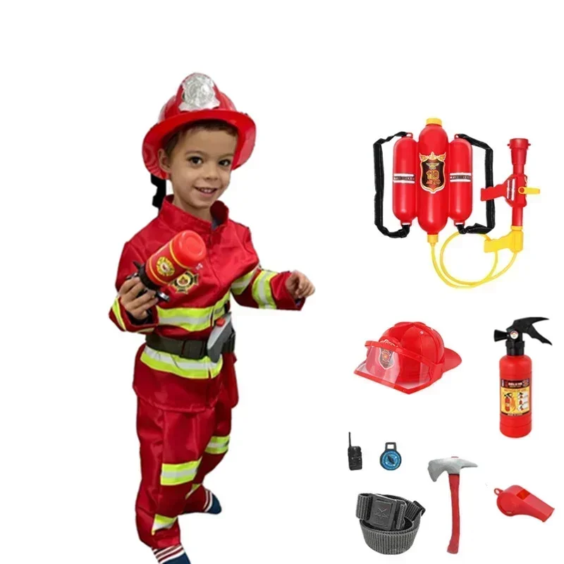 Fireman Costumes Children Professional Hero Tools Clothing Halloween ...