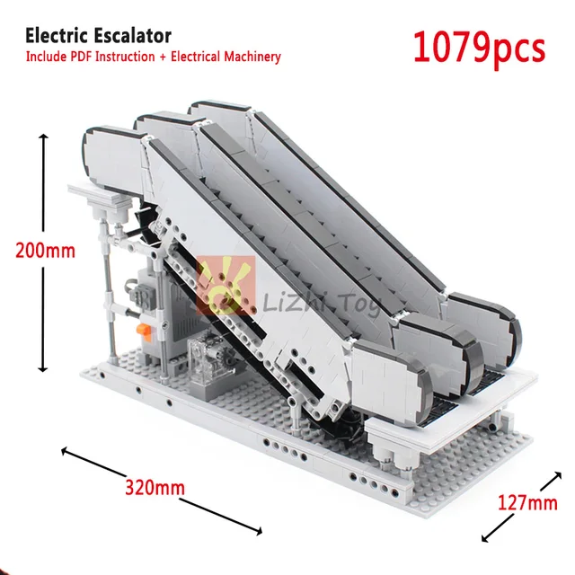 MOC Building Block Bricks Electric Escalator with Electrical Machinery ...