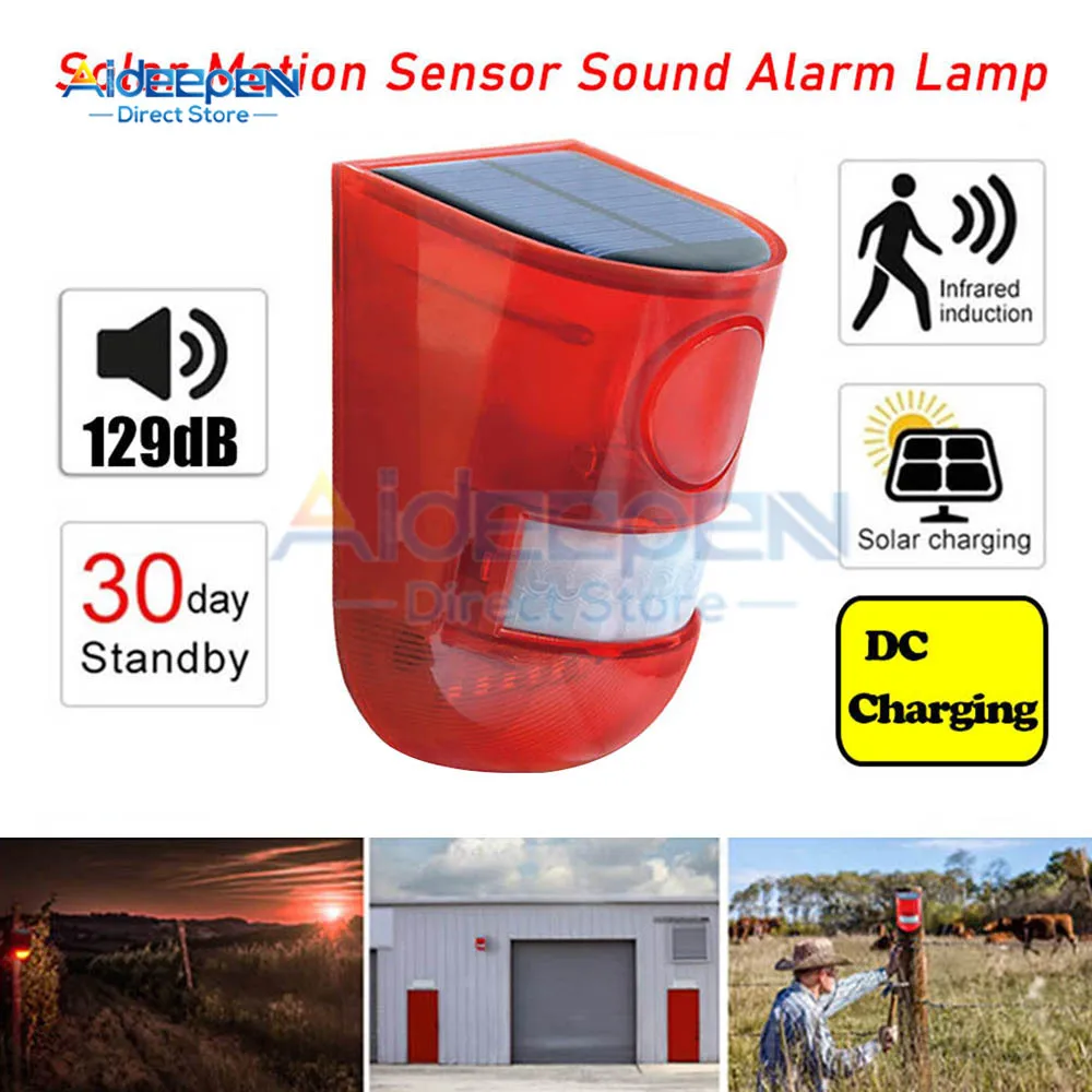 Solar-Infrared-Motion-Sensor-Alarm-With-129db-Siren-Strobe-Light-For ...
