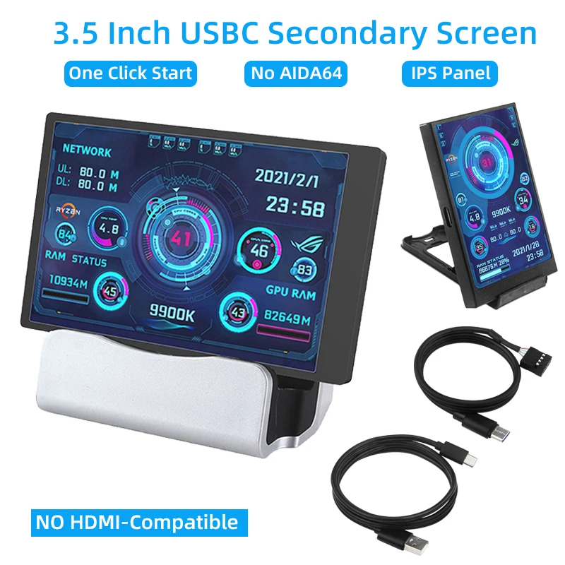 3.5 Inch IPS Type C Secondary Screen for Computer CPU GPU RAM HDD ...