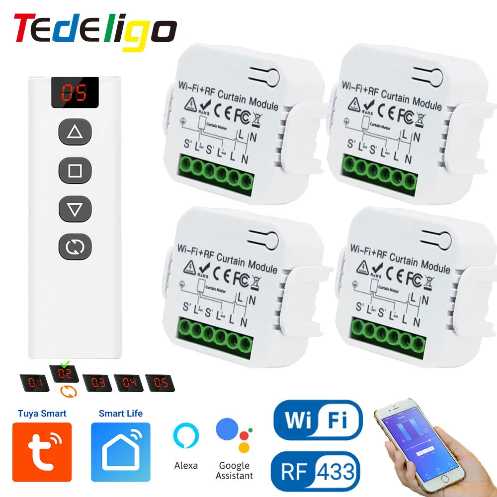 Tedeligo Tuya Smart WiFi RF Curtain Switch,Roller Shutter Blinds Garage Control Module and 5CH ...