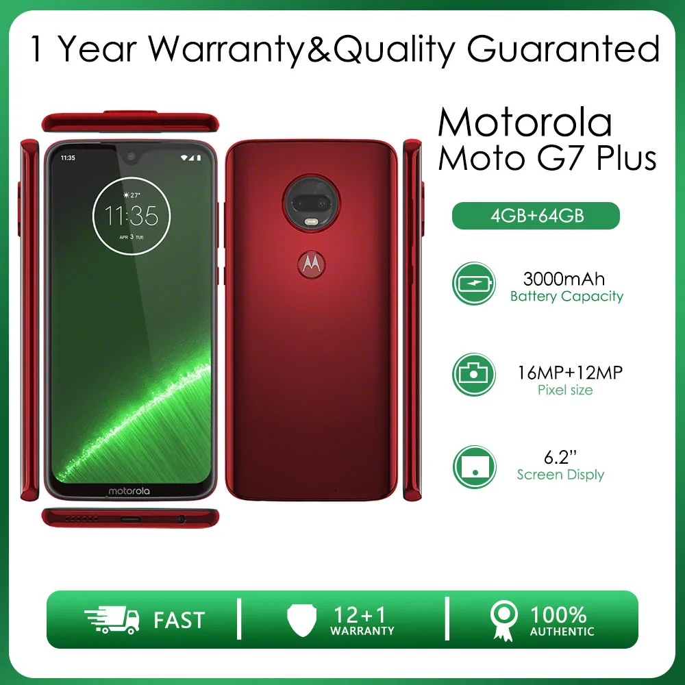 Desbloqueado Original Motorola Moto G7 Plus XT1965 Single Sim 4GB RAM + 64GB Octa core 16MP 6.2 ...