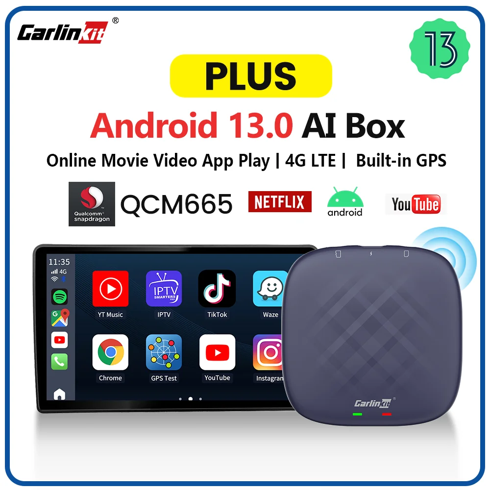 Carlinkit CarPlay Ai TV Box Plus Android13 8+128GB QCM 8-Core 665 6125 Wireless CarPlay Android ...