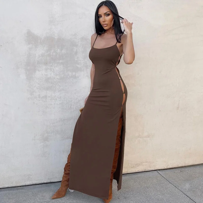 Yeni seksi uzun Maxi elbiseler kadınlar için 2022 zarif modu yan Hollow ...