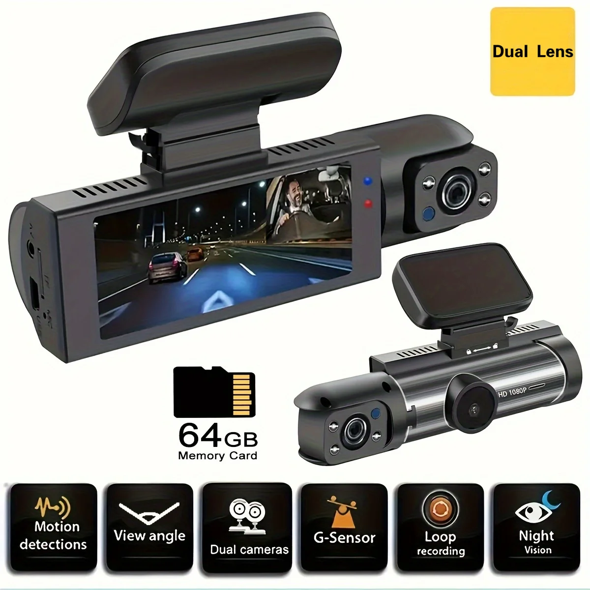 Free-64GB-card-Dual-camera-Dash-Cam-for-cars-Front-And-Inside-car ...