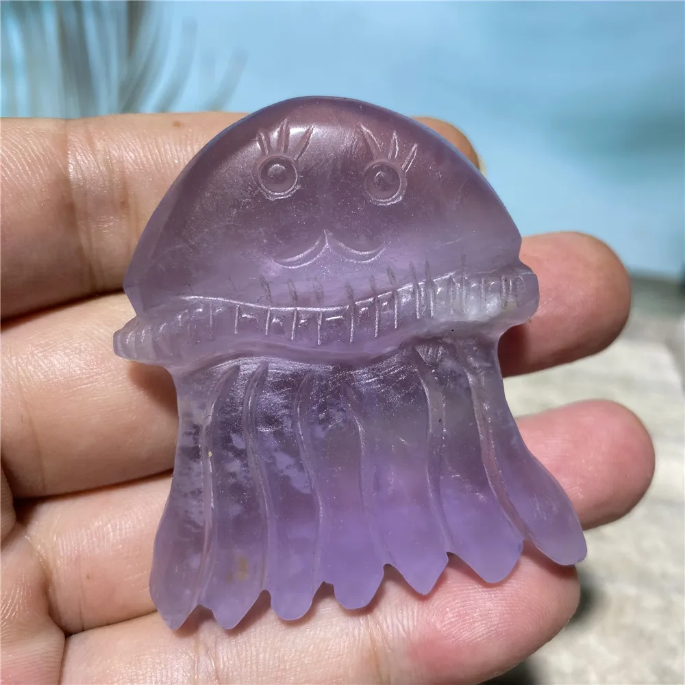 Fluorite Stone Natural Crystal Healing Carving Jellyfish Reiki Wicca ...