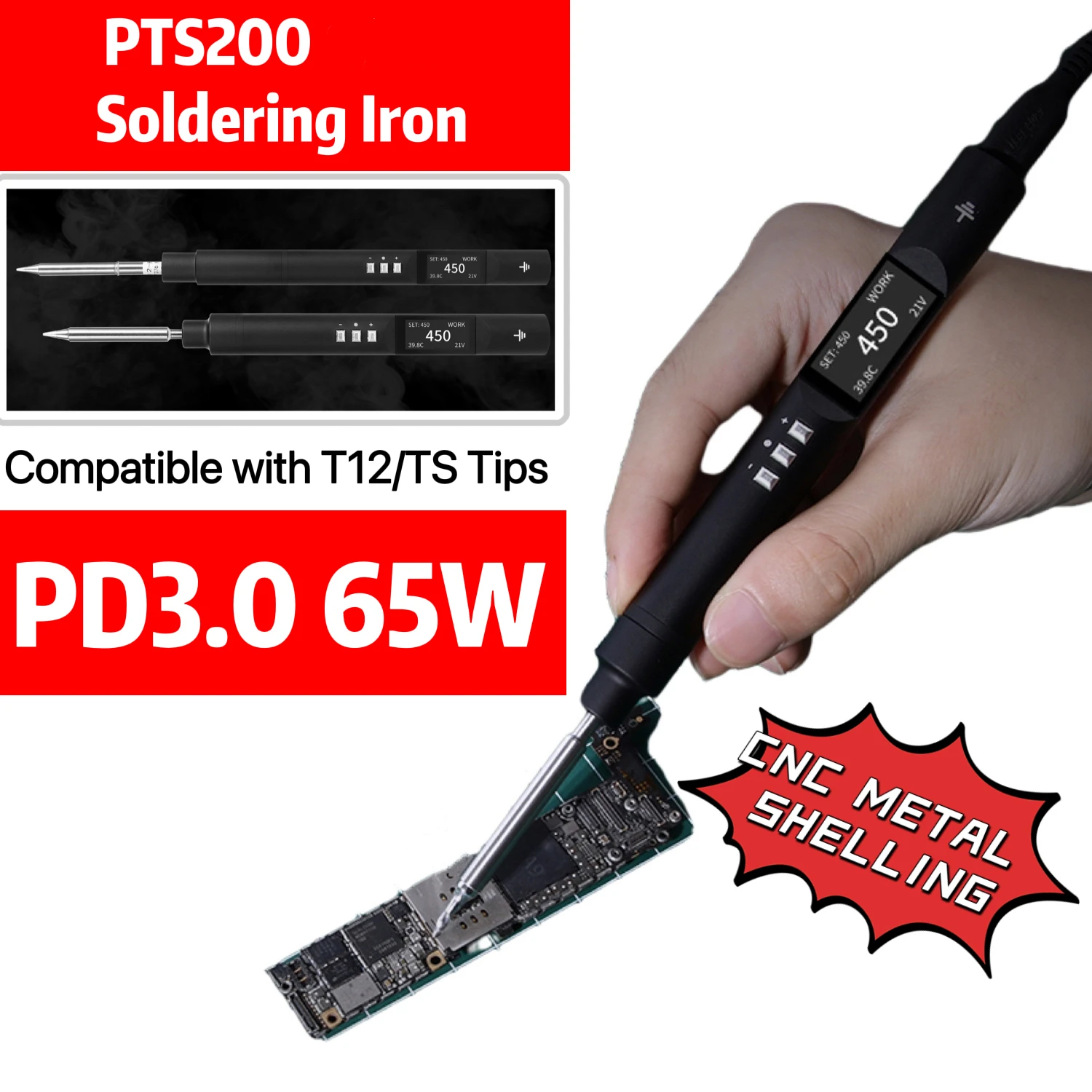 [Sandard Kit] TOOLTOP PTS200 T13 T12 T65 100W ESP32 PD3.0 Smart Soldering Iron Open Source ...