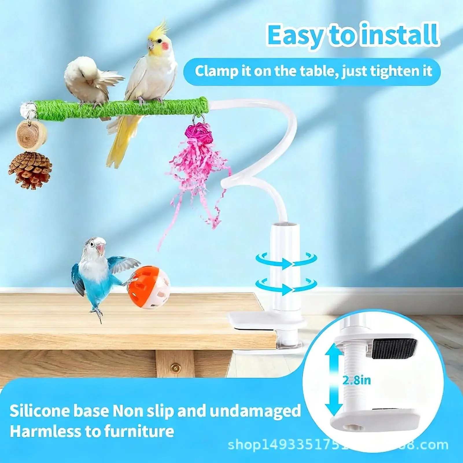 Parakeet Perch Desktop Swing Standing Pole With Clip BendableBird Stand ...