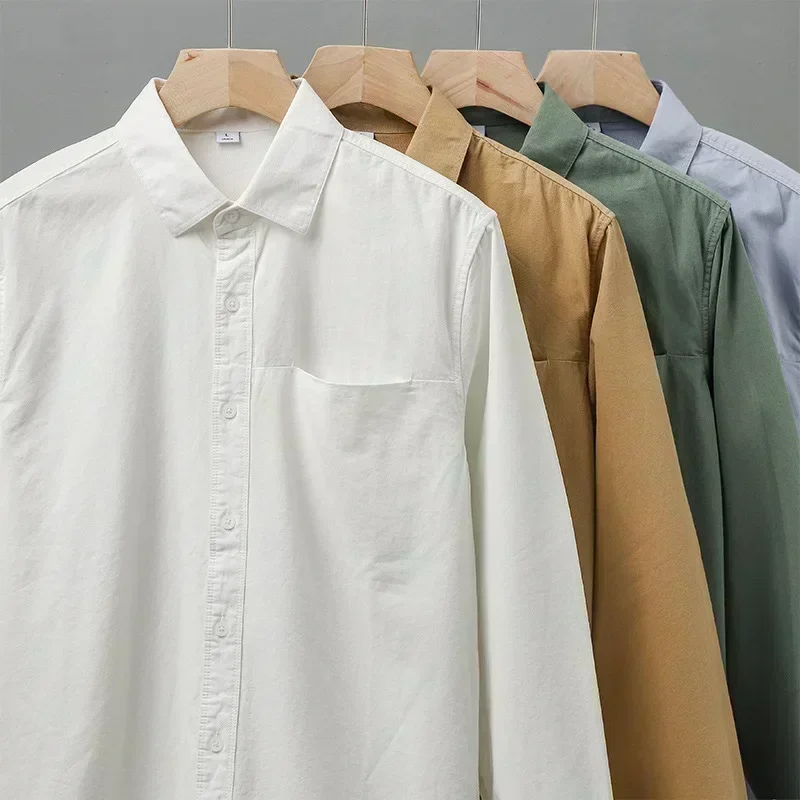 24-Colors-Retro-Long-sleeved-Shirt-Men-s-Pure-Cotton-High-end-Solid ...