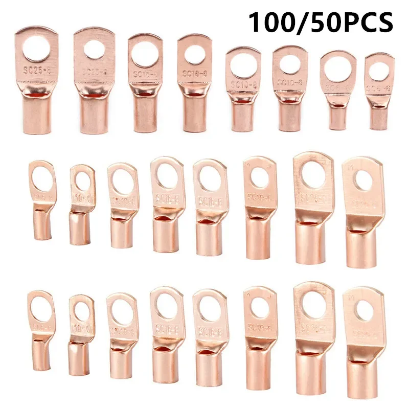 50-100pcs-Copper-Lug-Ring-Wire-Connector-Bare-Cable-Electric-Crimp ...