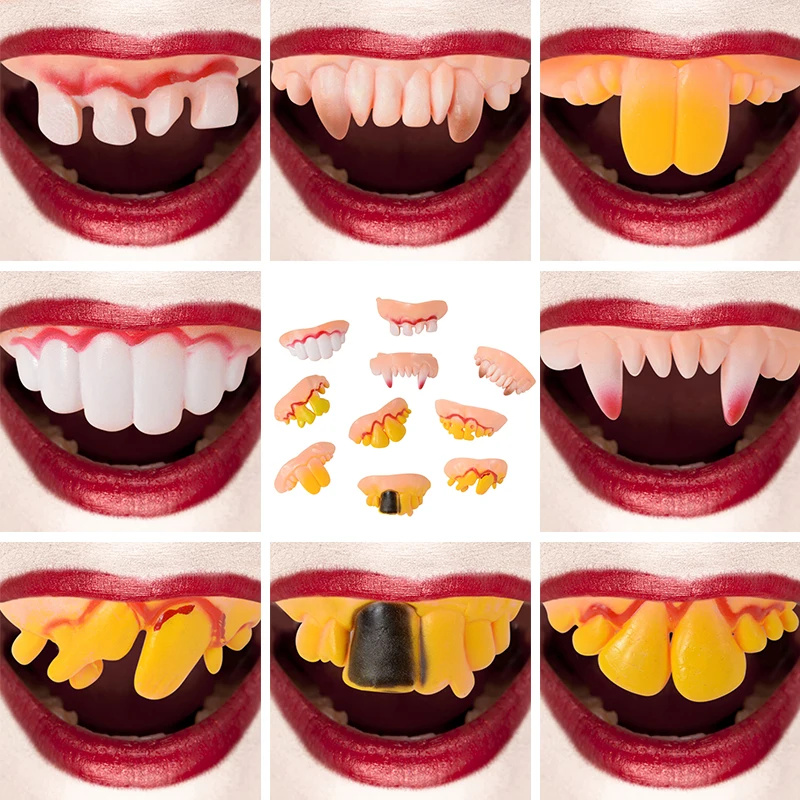 10Pcs-Funny-Rubber-False-Tooth-Halloween-Decorations-Simulation-Teeth ...