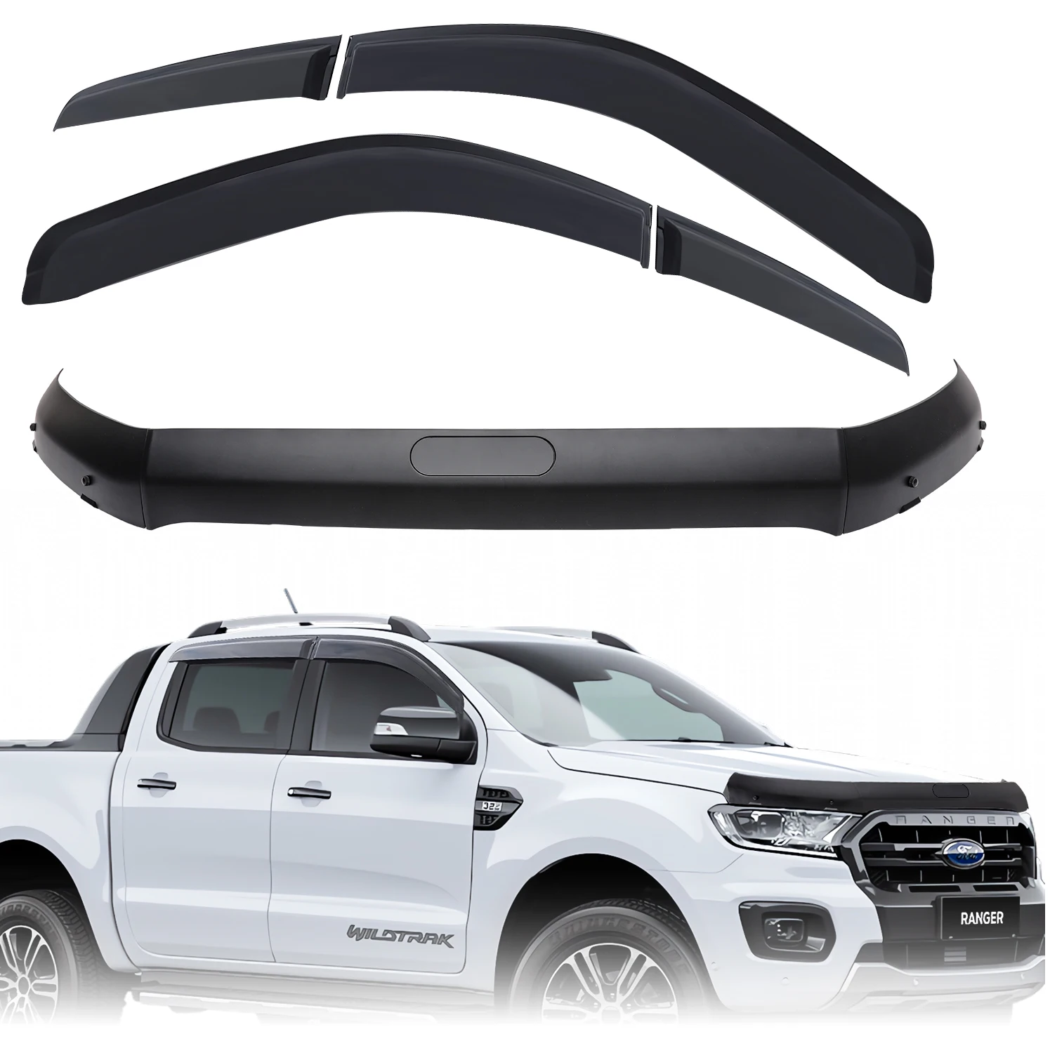 Bonnet-Guard-and-Window-Visor-Deflector-Set-for-Ford-Ranger-Wildtrak-T7 ...