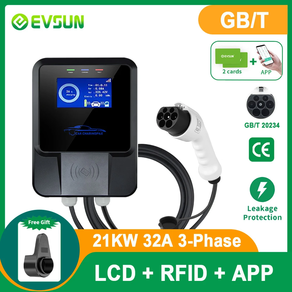 Evsun Ev Charger Gb/t Cord Evse Wallbox Electric Vehicle 7kw 11kw 21kw App Wifi Version Control ...