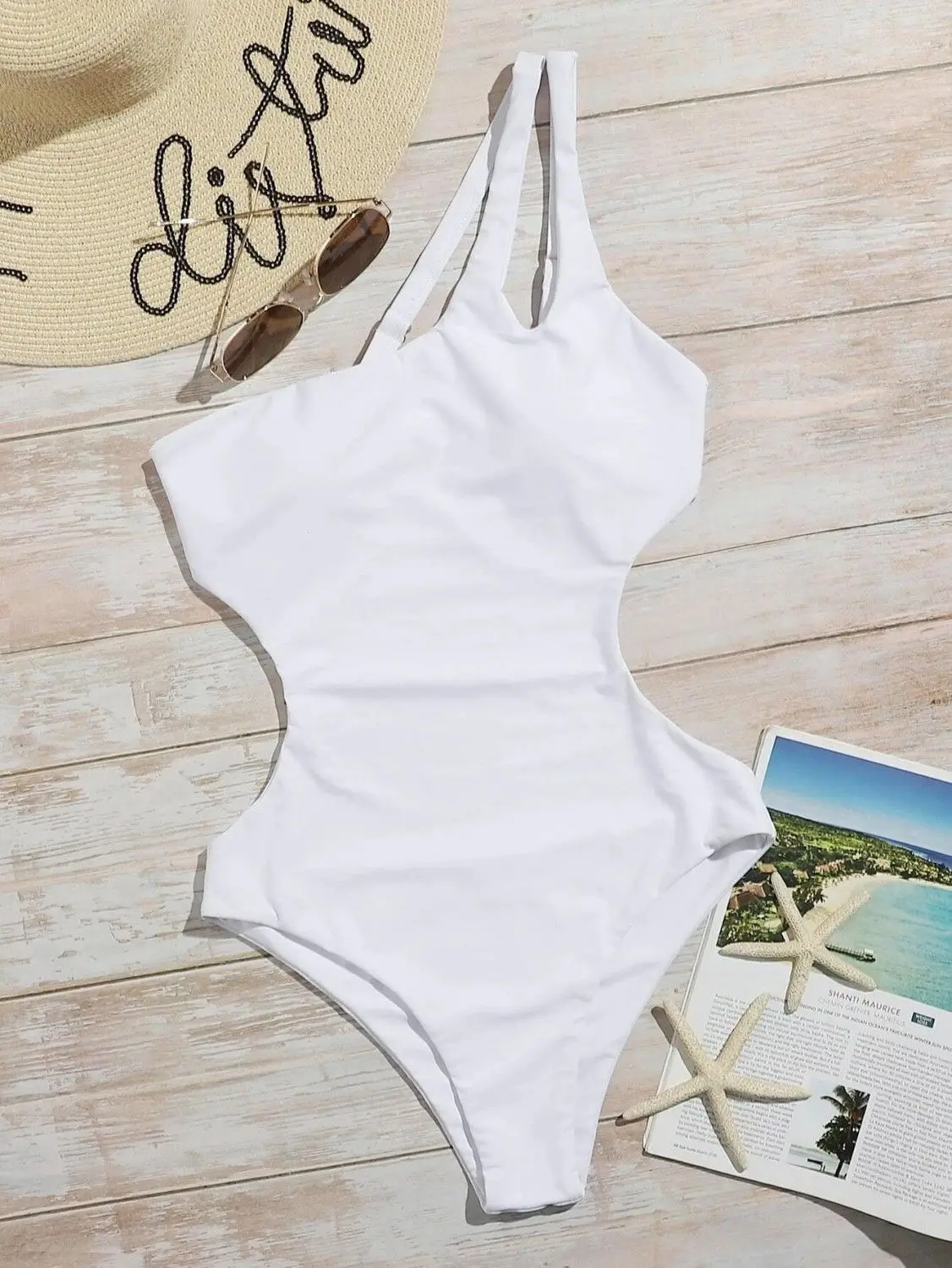 2024-New-Summer-Solid-Single-Shoulder-Swimsuit-One-Piece-Backless-Suit ...