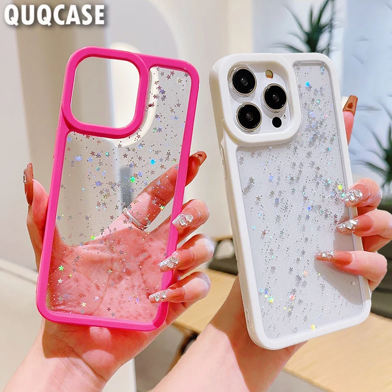 Hard-Clear-Acrylic-Bling-Glitter-Case-For-iPhone-14-15-Pro-Max-12-13-i ...