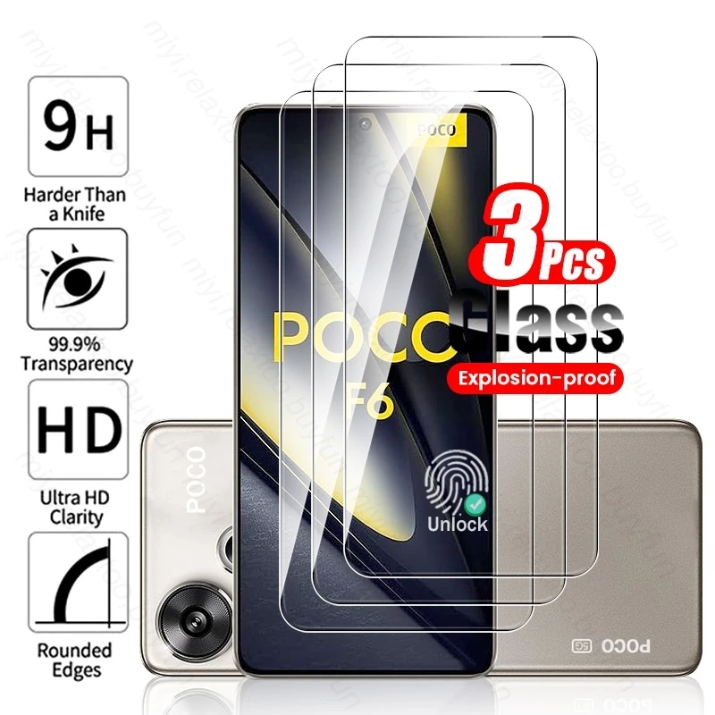 3Pcs Protective Glass Case For Xiaomi Pocophone Poco F6 F5 F4 GT F3 F7 ...