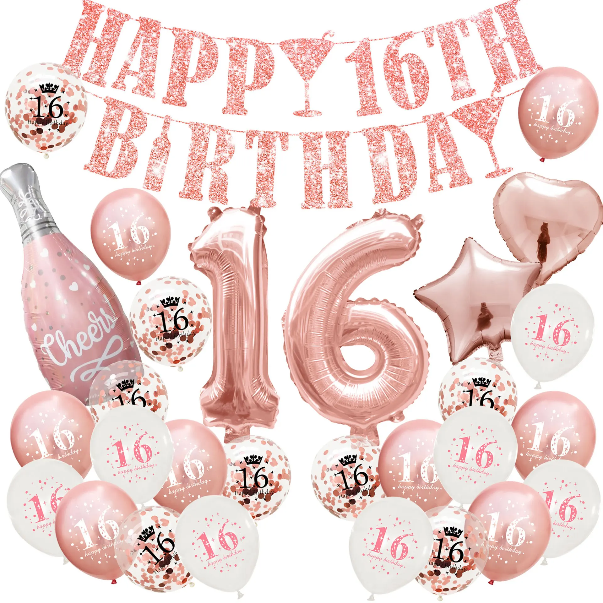 Globos de decoración de 16 cumpleaños para adultos, guirnalda de oropel ...