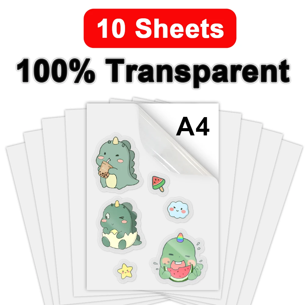 10Sheets-100-Transparent-Printable-Vinyl-Sticker-Paper-Self-adhesive ...