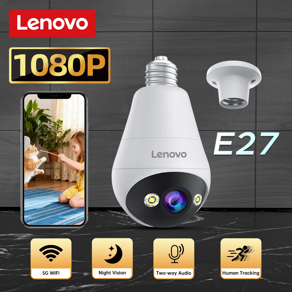 Lenovo E27 Bulb Camera 1080P WiFi Surveillance Camera Color Night ...