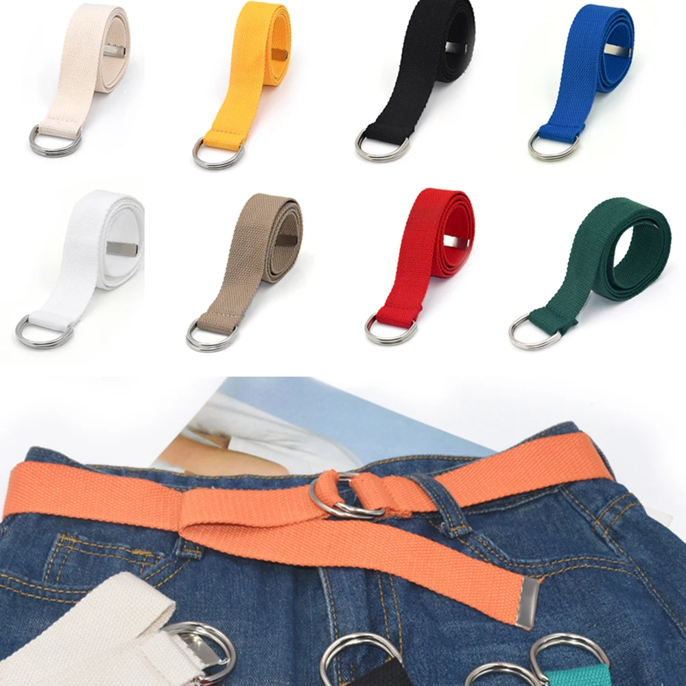 Fashion Men's Belt Unisex Casual Double D-Ring Buckle Adjustable Waist ...