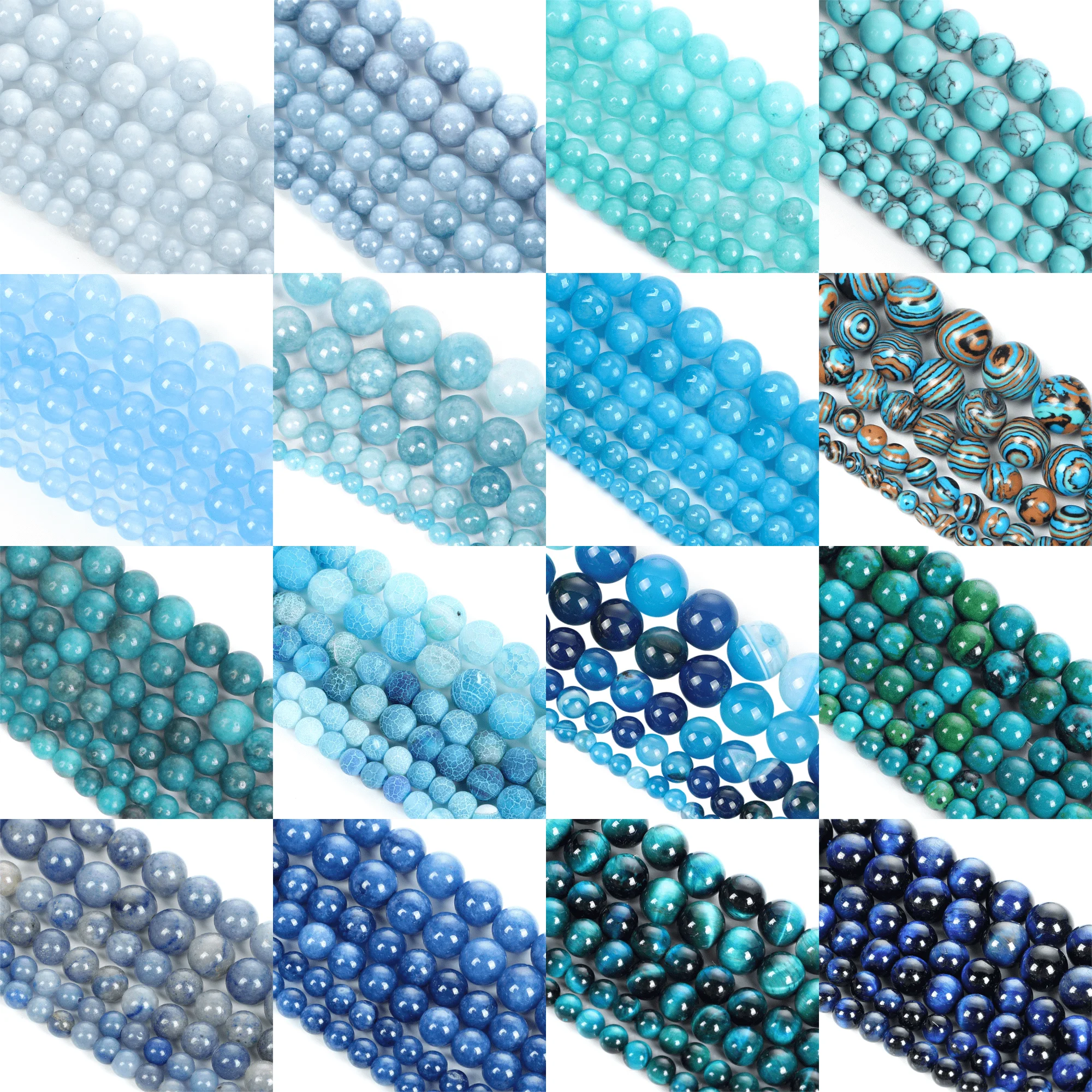 Blue Natural Stone Beads Aquamarine Agate Jades Hematite Loose Spacer Beads for Jewelry Making ...