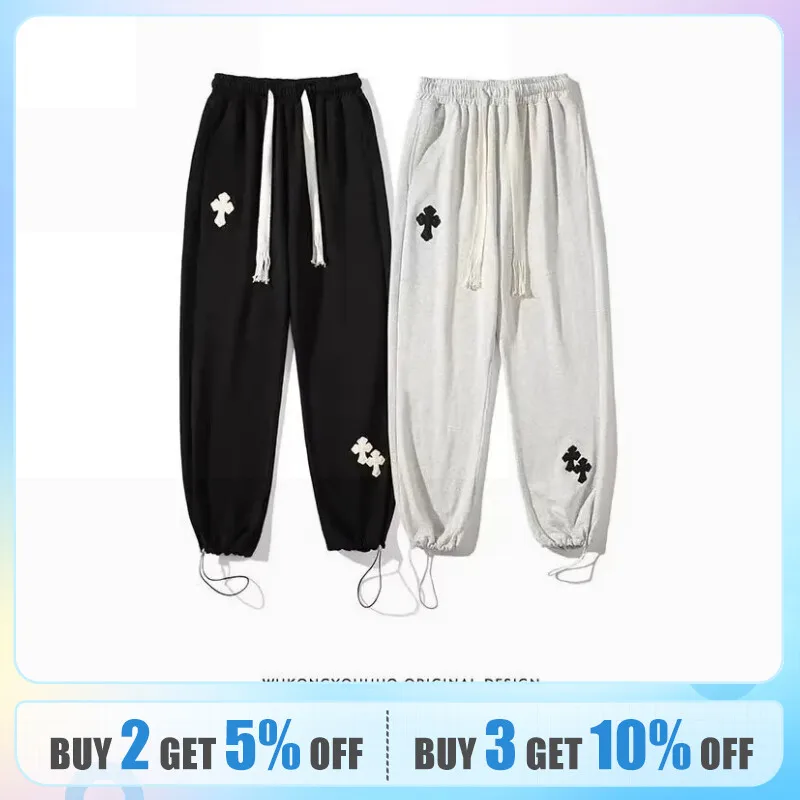 Cross-Print-Pants-Men-s-American-High-Street-Trend-Gray-Sweatpants-New ...