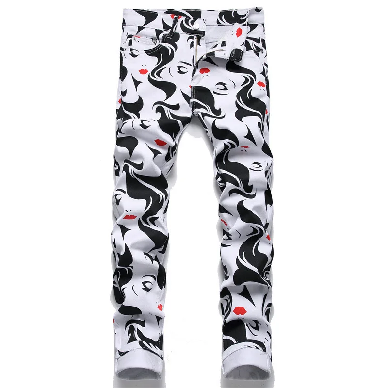 Fashion-Digital-Printed-Denim-Pants-Men-s-Slim-Fit-Floral-Pants ...
