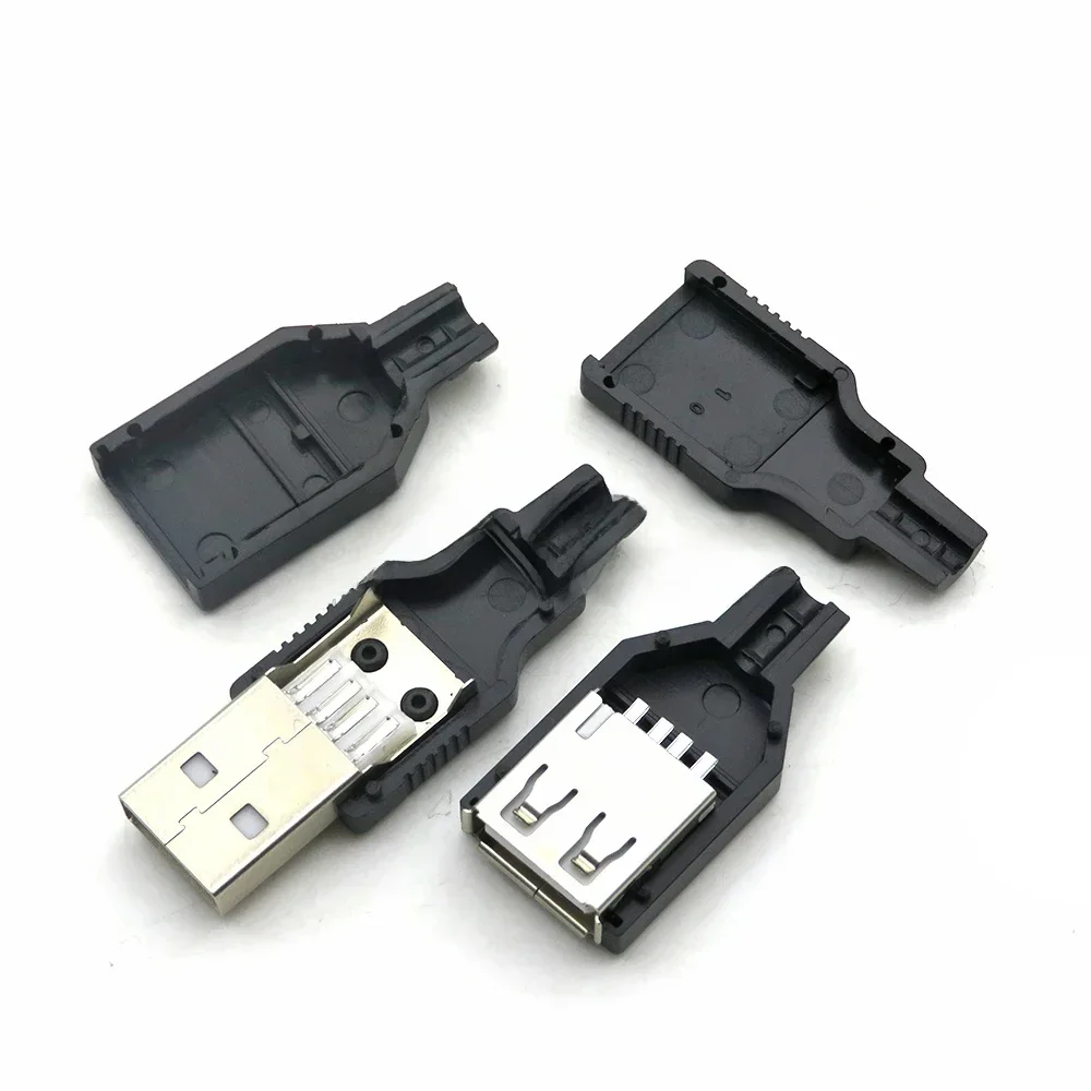 10pcs Type A Male USB 4 Pin Plug Socket Connector With Black Plastic ...