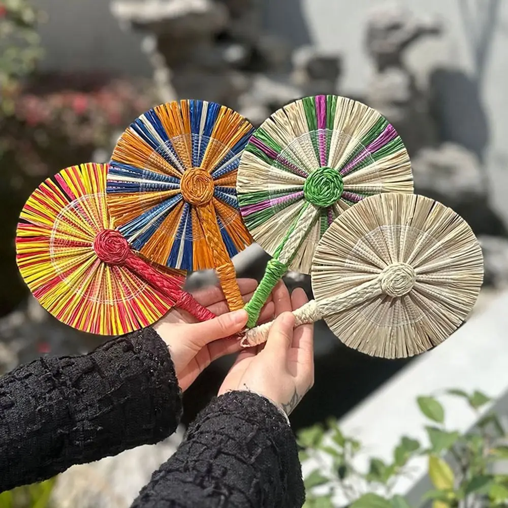 Portable-Chinese-Style-Handmade-Straw-Fan-Hand-Woven-Palm-Leaf-Hand ...