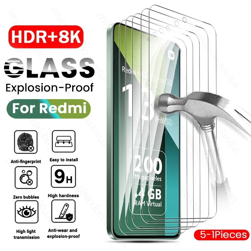 5-1Pcs Screen Protectors for Xiaomi Redmi Note 13 Pro 5G Tempered Glass ...