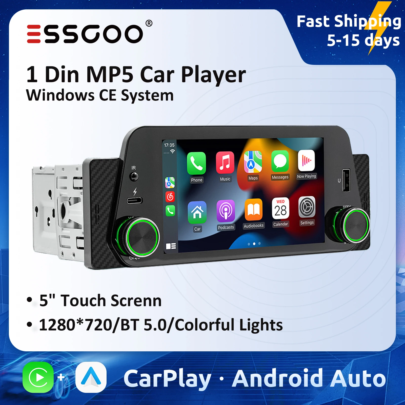 ESSGOO-Wireless-Carplay-Car-Radio-1Din-MP5-Player-Autoradio-Stereo-5-Inch-Touch-Screen-1280x720 ...